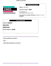 Devoir 9 d'espagnol CNED 3ème Espagnol